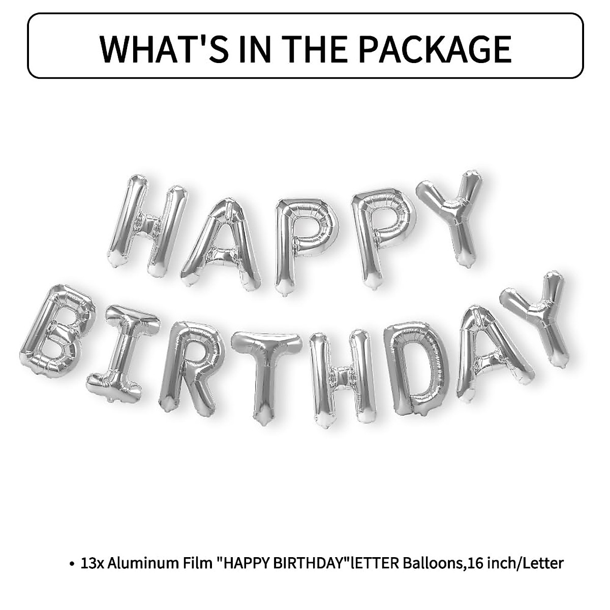 Happy Birthday Balloons Banner, 16 Inch Mylar Foil Balloon Letters Birthday Sign Banner, Reusable Silver Birthday Balloons Kit Birthday Decorations For Kids Adults Birthday Party Favor Supplies