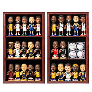 Zmiky Bobblehead Display Case Action Figure Display Case Bobble Head Shadow Box Wall Cabinet for 15 Figurines Display with Lockable Anti Fade Uv Protection for Bobble Head, Action Toy Figures,Mahogany
