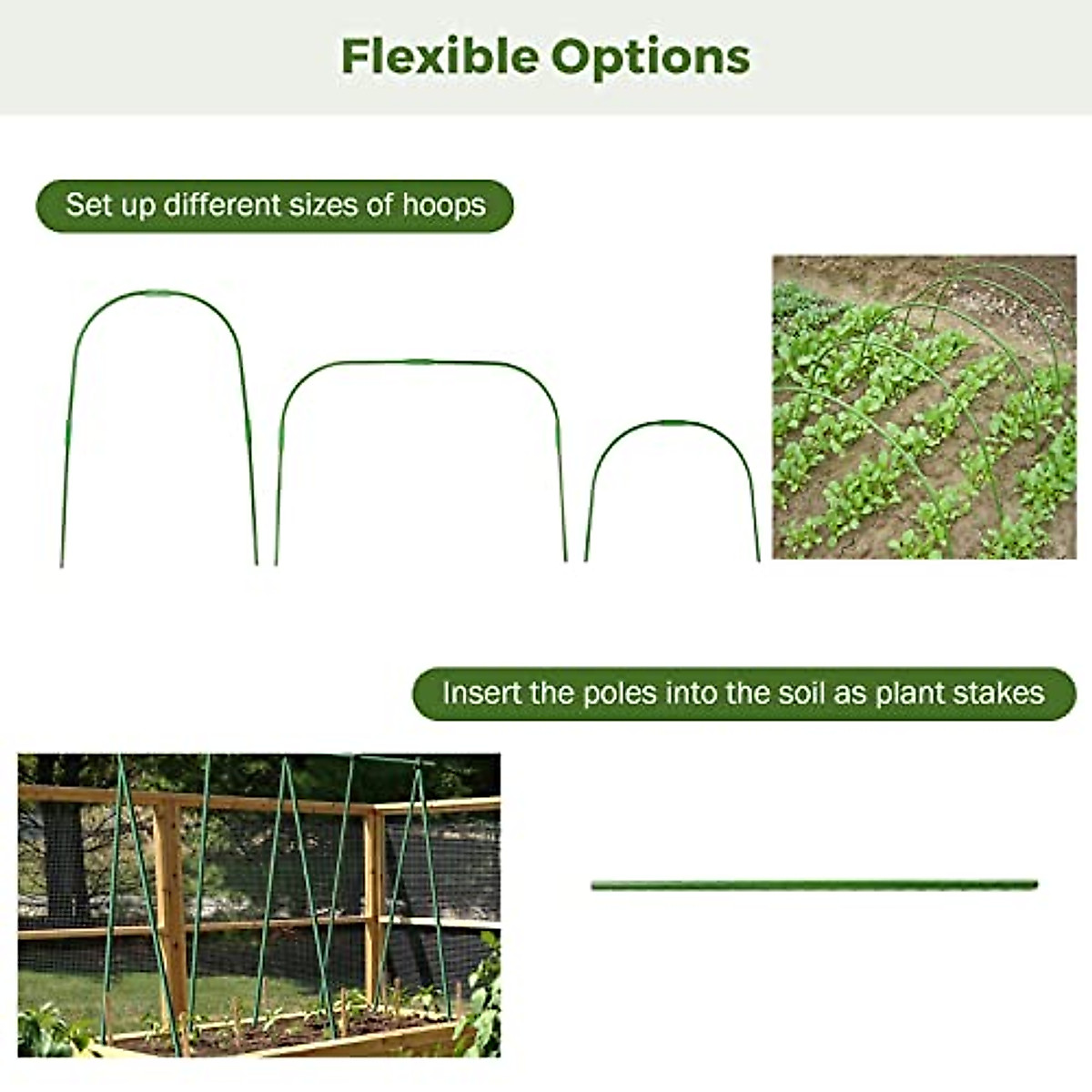 BEAMNOVA Garden Netting Mesh Greenhouse Hoops for Raised Beds Row Cover Barrier Support Frame Cover Climbing Plants Stakes with Clips for Outdoor Vegetable Tomato Vines DIY