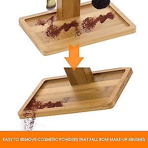 Bamboo Brush Makeup Cosmetic Air Drying Rack Tower Acrylic Folding Brushes Dryer Holder Display Organizer Stand with Silicone Brush Cleaner Mat Support Tray(26 Hole, FULLY ASSEMBLED) – MK288B