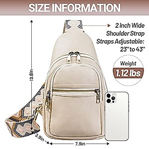 KFXFENQ Sling Bag for Women PU Leather Sling Bags for Women Crossbody Fashion Sling Backpack Multipurpose Chest Bag for Cycling (Beige)