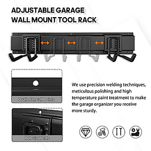 VONLX 48inch Garage Storage Organization Garage with Torpedo Level Mounted Garden Tool Organizer Wall Mount Adjustable Garage Organizers with 7 Heavy Duty Hooks Tool Holder for Hanging Max Load 440lbs