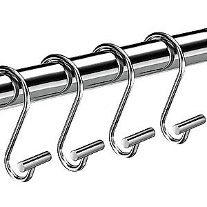 BBLHOME Shower Curtain Hooks Rings, Rustproof Metal Shower Curtain Hooks Rings for Bathroom Shower Curtain Rod, T-Shaped Decorative Shower Hooks Rings, Set of 12 (Chrome)