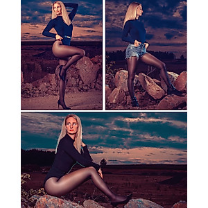 Lidogirl Women's Tights 8D Control Top Silk Stockings High Waist Pantyhose Dark Skin