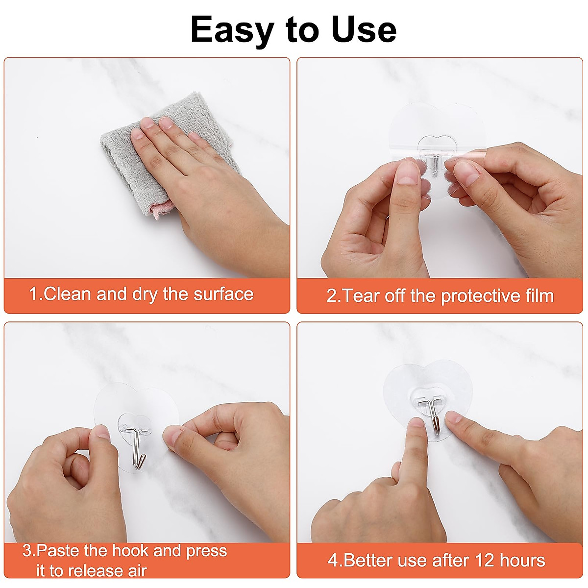 Adove Adhesive Hooks for Hanging, 24 Pack Heavy Duty Wall Hooks, Towel Coat Hooks Waterproof, Transparent Self Adhesive Sticky Hook for Kitchen Keys Glass Door,No Nail Utility Ceiling Hooks