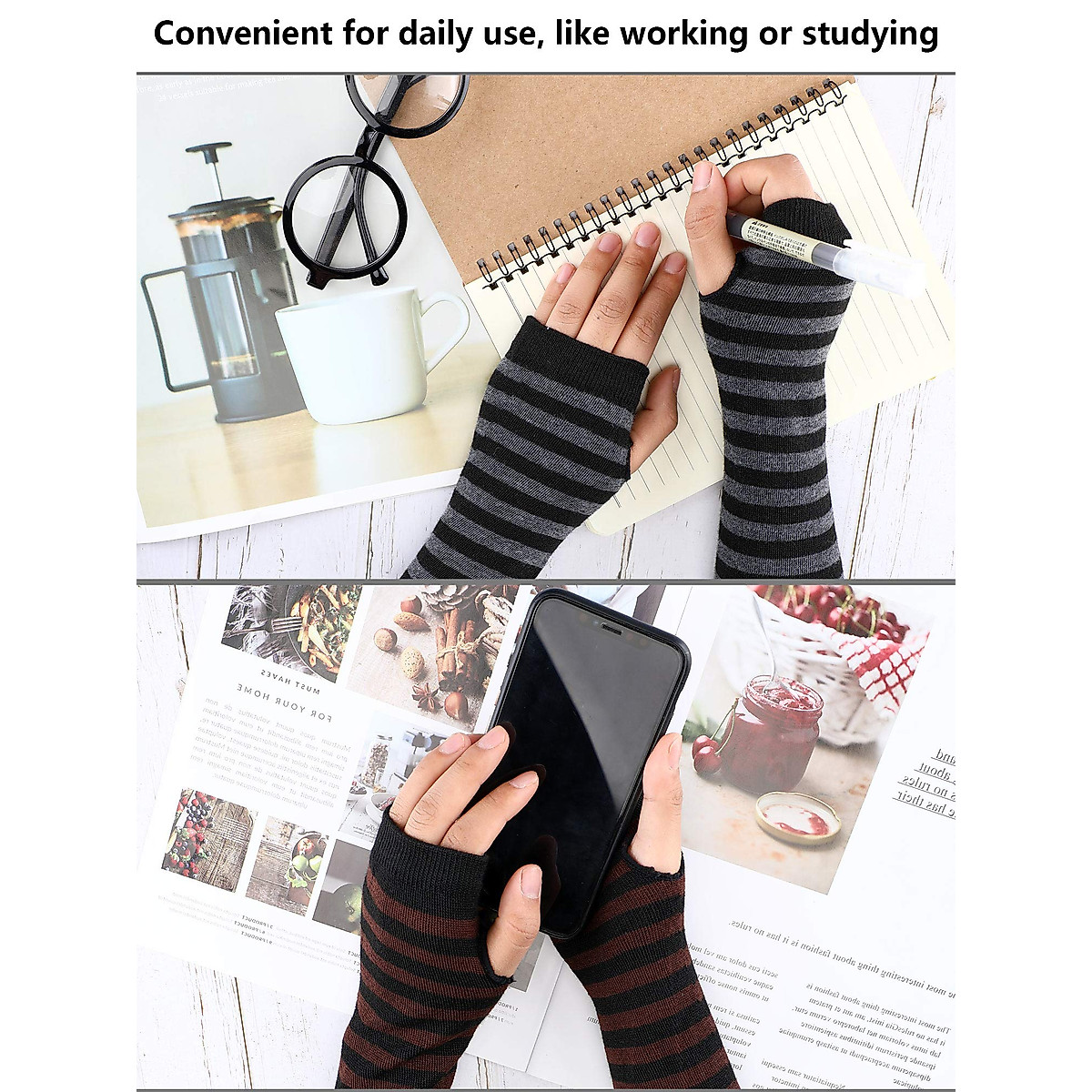Geyoga 6 Pairs Women Long Fingerless Gloves Winter Knitted Wrist Arm Warmers Stretchy Thumb Hole Gloves Gift