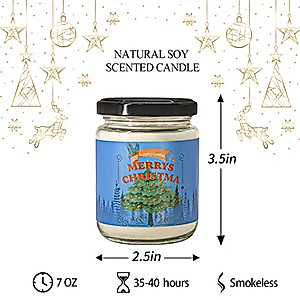 Merry Christmas Candles for Women Home Gift Set, 4 Packs Soy Wax Candles, Apple & Cinnamon, Lavender, Vanilla and Cedar Scented Glass Jar Candles for Holiday Party, 35Hr Long Burning