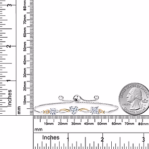 Gem Stone King 925 Silver and 10K Yellow Gold Princess Round and Heart White Moissanite and White Lab Grown Diamond Tennis Bracelet For Women By Keren Hanan (1.72 Cttw, Fully Adjustable Up to 9 Inch)