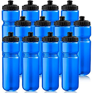 Mimorou 12 Pack 25 Oz Sports Water Bottles, Plastic, Blue, Reusable, Leakproof, Lightweight, BPA Free, for Travelling, Yoga, Cycling, Fishing, Basketball, Hiking
