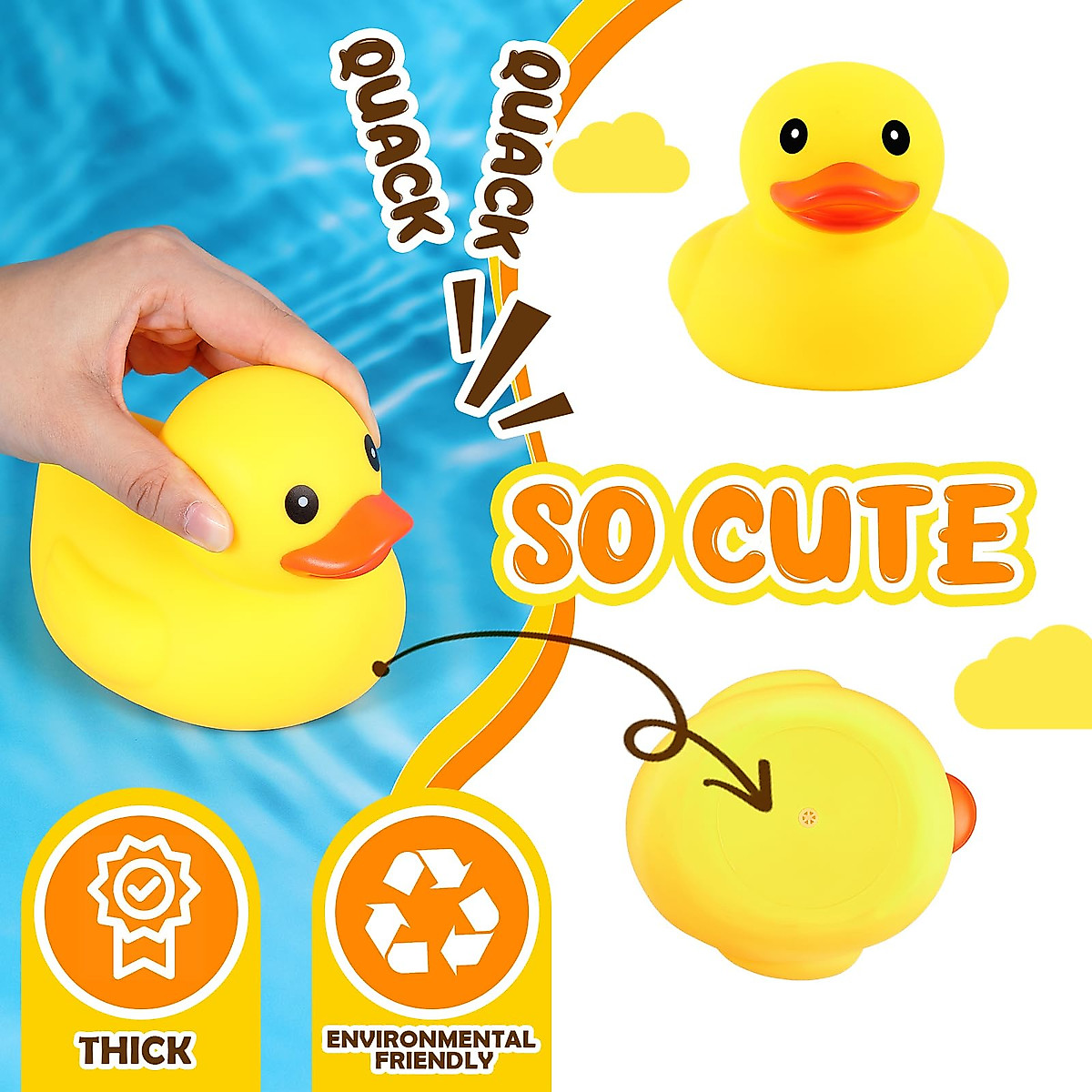 Deekin 40 Pcs 5 Inches Large Yellow Rubber Ducks Bulk Large Duck Bath Toy Squeak Rubber Duckie Bathtub Floating Bath Duck for Birthday Party Decoration Gift Swimming Pool