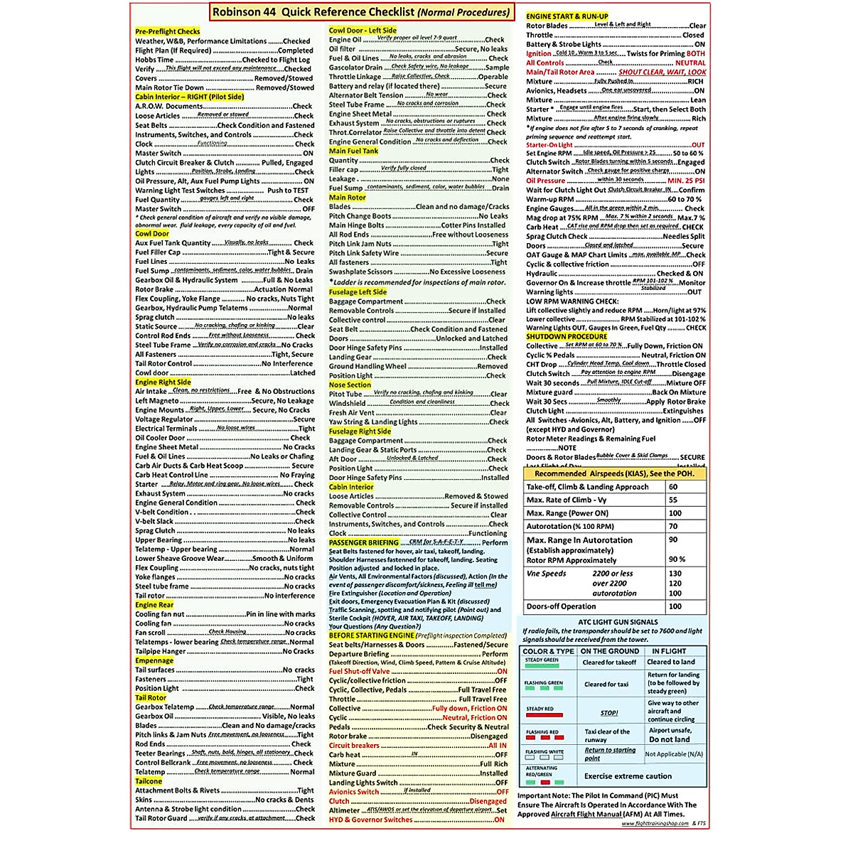 Robinson 44 Helicopter Quick Reference Checklist