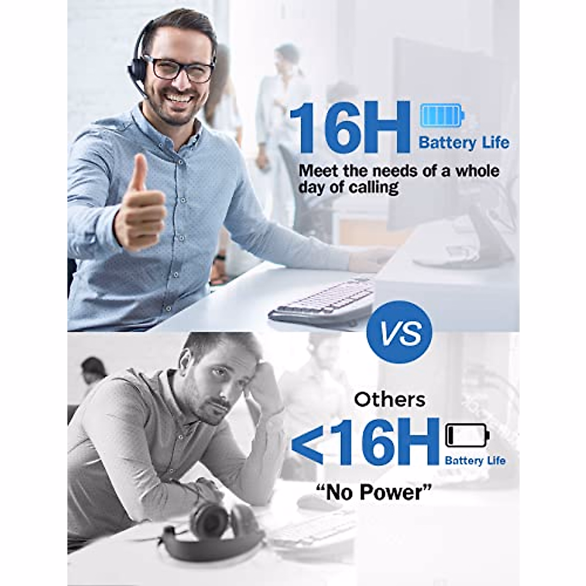 Calhuber Wireless Truck Driver Cell Phone Headset with Microphone, cVc6.0 Noise Cancelling for Clear Call, Bluetooth 5.0, Up Black