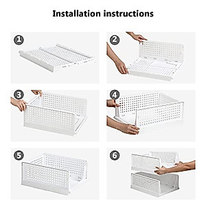 8 Pcs Stackable Storage Drawers Closet Organizers and Storage Foldable Closet Organizers Plastic Folding Box Shelves Collapsible Bin Baskets Container for Wardrobe Bathroom (White)