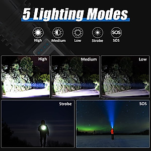 Zavuxo Rechargeable LED Flashlights high lumens,100000 Lumens Super Bright Tactical Flashlights,Waterproof Handheld Flashlight with 5 Mode,Built-in Battery,Zoomable for Emergencies Camping