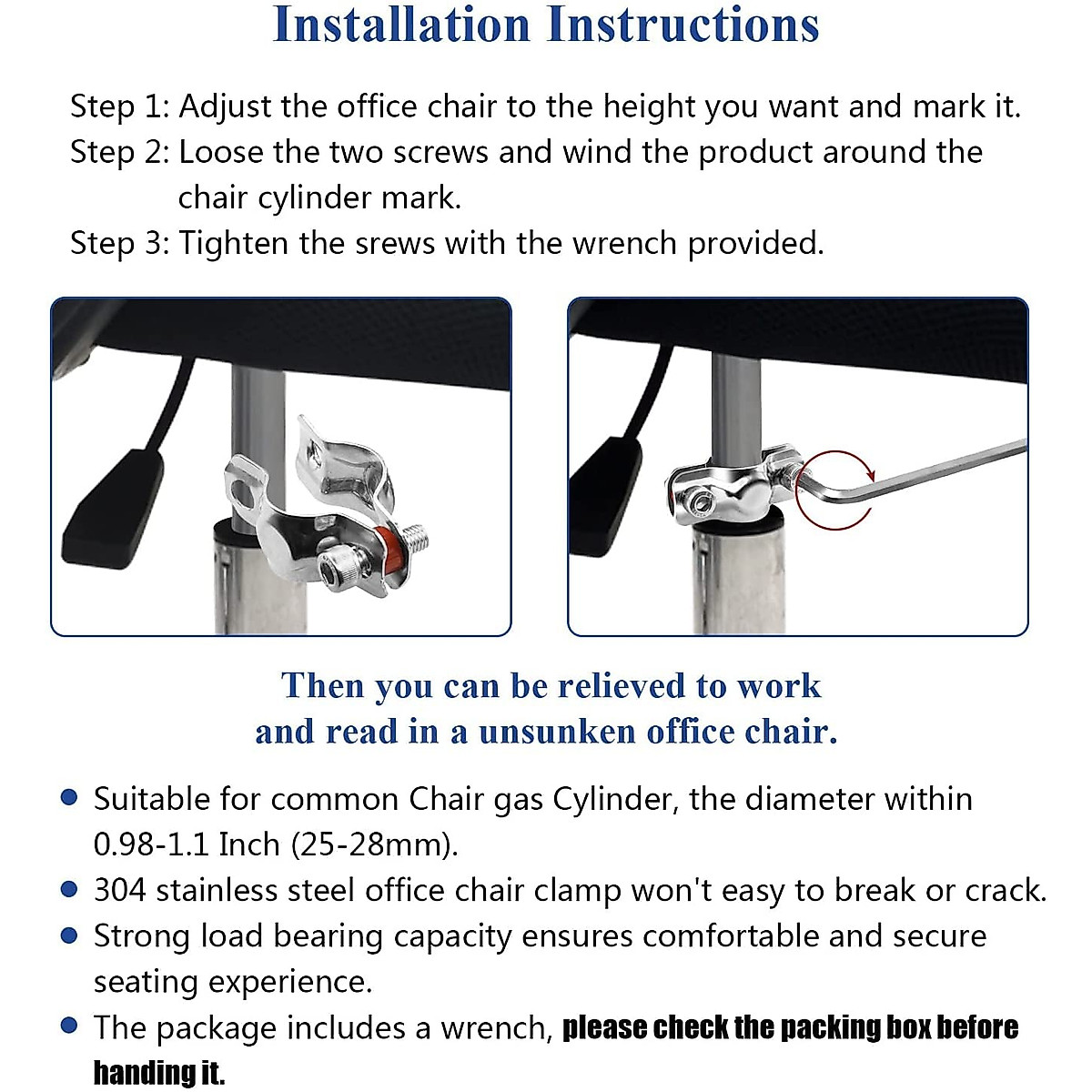 Fix Sinking Office Chair, Office Chair Cylinder Replacement Adjustable Height Office Chair Saver Gas Alternatives for Stop Sinking, Sinking Office Chair Repair Kit Includes Free Allen Wrench 2 Pack
