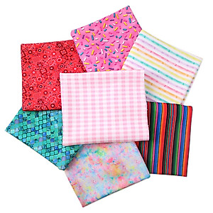 David Angie Classic Geometric Printed Bullet Textured Liverpool Fabric Bundles 4 Way Stretch Spandex Knit Fabric 7pcs by Half Yard for Head Wrap Accessories (Assorted)