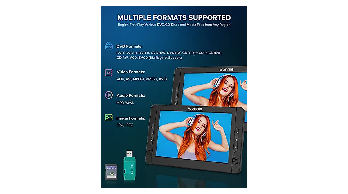 WONNIE 10.5" Dual Portable DVD Player for Car, Headrest Kids CD Players ...