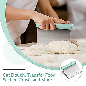 Rainspire Bench Scraper, Stainless Steel Dough Scraper, Pastry Scraper, Pizza and Dough Cutter Multi-Purpose Scraper/Chopper, Pizza Cutter Food Chopper Baking Supplies Kitchen Gadgets, Mint Green
