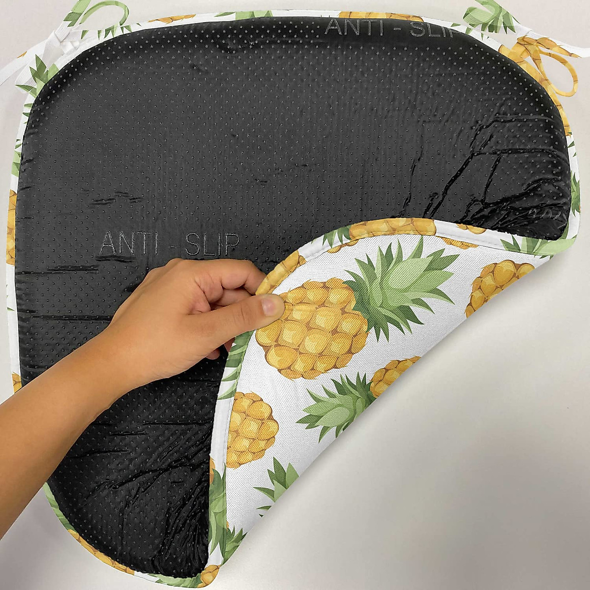Ambesonne Yellow and White Chair Seating Cushion Set of 4, Pineapples Tropical Climate Fruits Ripe Juicy Food, Anti-Slip Seat Padding for Kitchen & Patio, 16"x16", Earth Yellow Green White