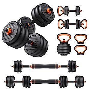 FEIERDUN Adjustable Dumbbells, 50lbs Free Weight Set with Connector, 4 in1 Dumbbells Set Used as Barbell, Kettlebells, Push up Stand, Fitness Exercises for Home Gym Suitable Men/Women