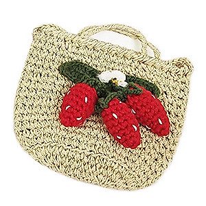 Rebecca Women Girl Straw Woven Shoulder Bag Beach Crochet Envelope Crossbody Bag Vacation Tassels Handbag (Strawberry beige)