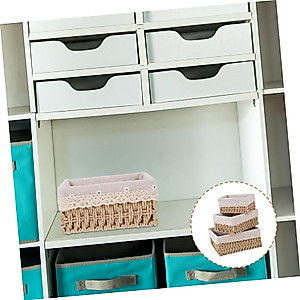 Alipis 3pcs Rattan Storage Basket Rattan Serving Tray Food Serving Tray Toy Storage Basket Snack Trays Tablescape Decor Storage Baskets Desktop Woven Baskets Fabric Porch Gift Basket