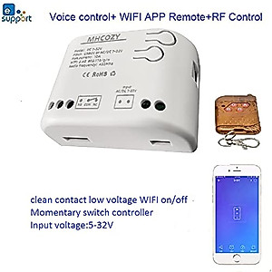 MHCOZY Updated WiFi Wireless Smart Switch Inching Self-Locking Relay Module,Set Inching Time from 0.5 Second to 1 Hour,be Applied to Access Control,DIY WiFi Garage Door Opener (7-32V with 433Mhz RF)