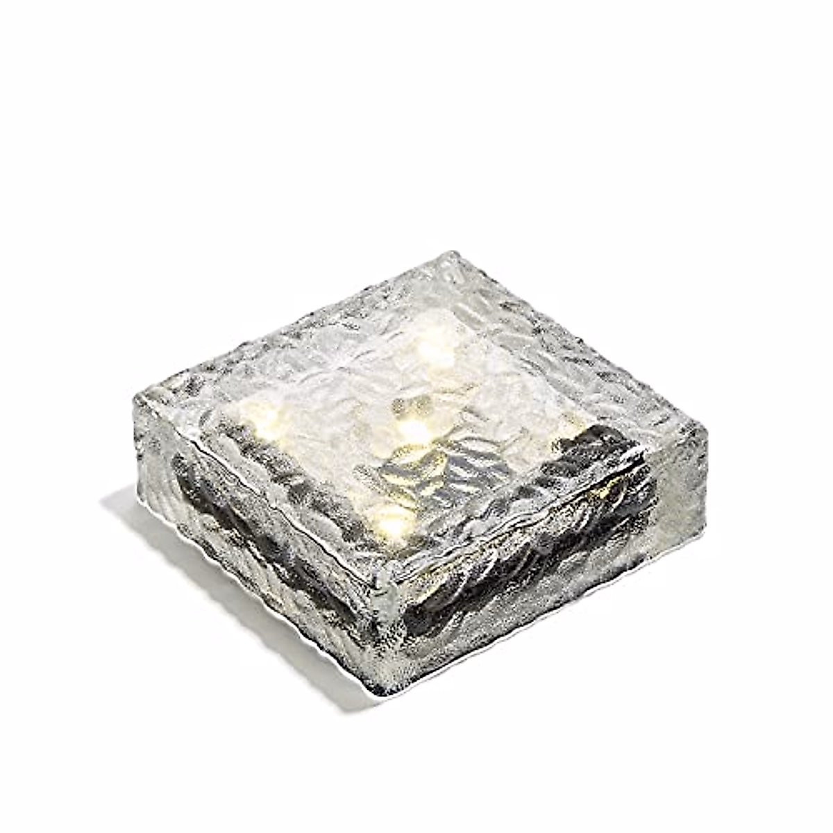 Solar Powered Glass Brick - 6x6 Square, Outdoor Landscape Light, 5 Warm White LED Lights, Built-in Solar Panel, Dusk to Dawn Timer, Garden Walkway Lighting - Rechargeable Battery Included
