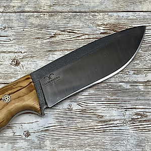 Golden Horn Expert in Handcraft Hunting Knife Camping Knife with Personalized Wood Handle and Leather Sheath for Gift Olive Handle Bohler N690 Bushcraft Knife
