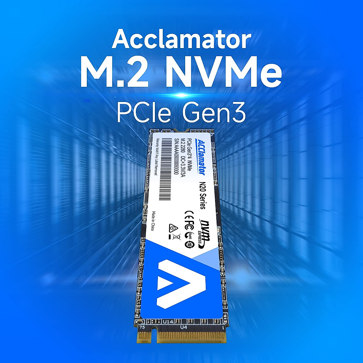 Acclamator NVMe 1TB Read 2500MB/s PCle 3.0x4, M.2 2280, Internal Solid State Drive, Storage for PC, Laptops, Gaming and More, N20