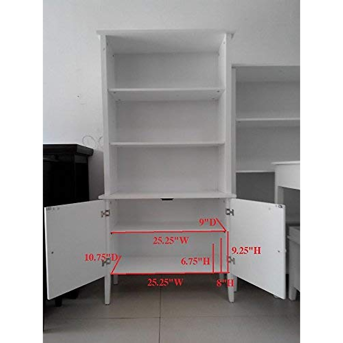Kings Brand Furniture Wood Bookcase with Doors, White