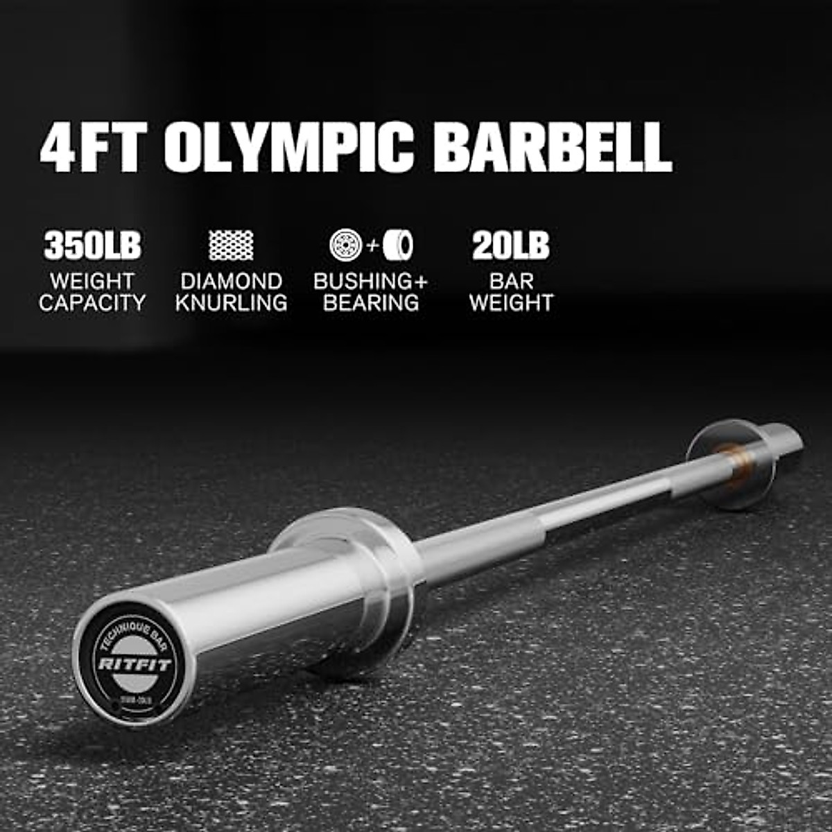 RitFit Olympic Barbell 4FT, 2-inch Weightlifting Bar for Strength Training and Home Gym