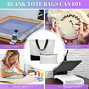 16 Pack Canvas Tote Bag and Makeup Bag Blank Plain Canvas Bag Large Reusable Grocery Bags Shopping Cloth Bags with Handles DIY Craft Bag Canvas with Zipper Cosmetic Bag