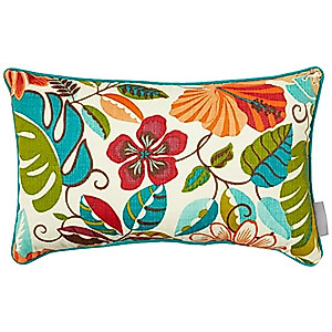 Pillow Perfect - 580616 Outdoor/Indoor Lensing Jungle Lumbar Pillows, 11.5" x 18.5", Off-White, 2 Pack,Ivory