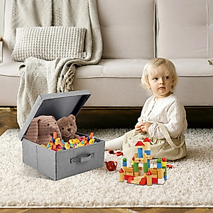 Augfox 2Pcs Fabric Storage Bins with LId - Collapsible Storage Bins with Lids, Sturdy Closet Storage Bins, Multipurpose Lidded Storage Bins for Room Storage (Grey, 14.2" L x 12.6" W x 6.3" H)