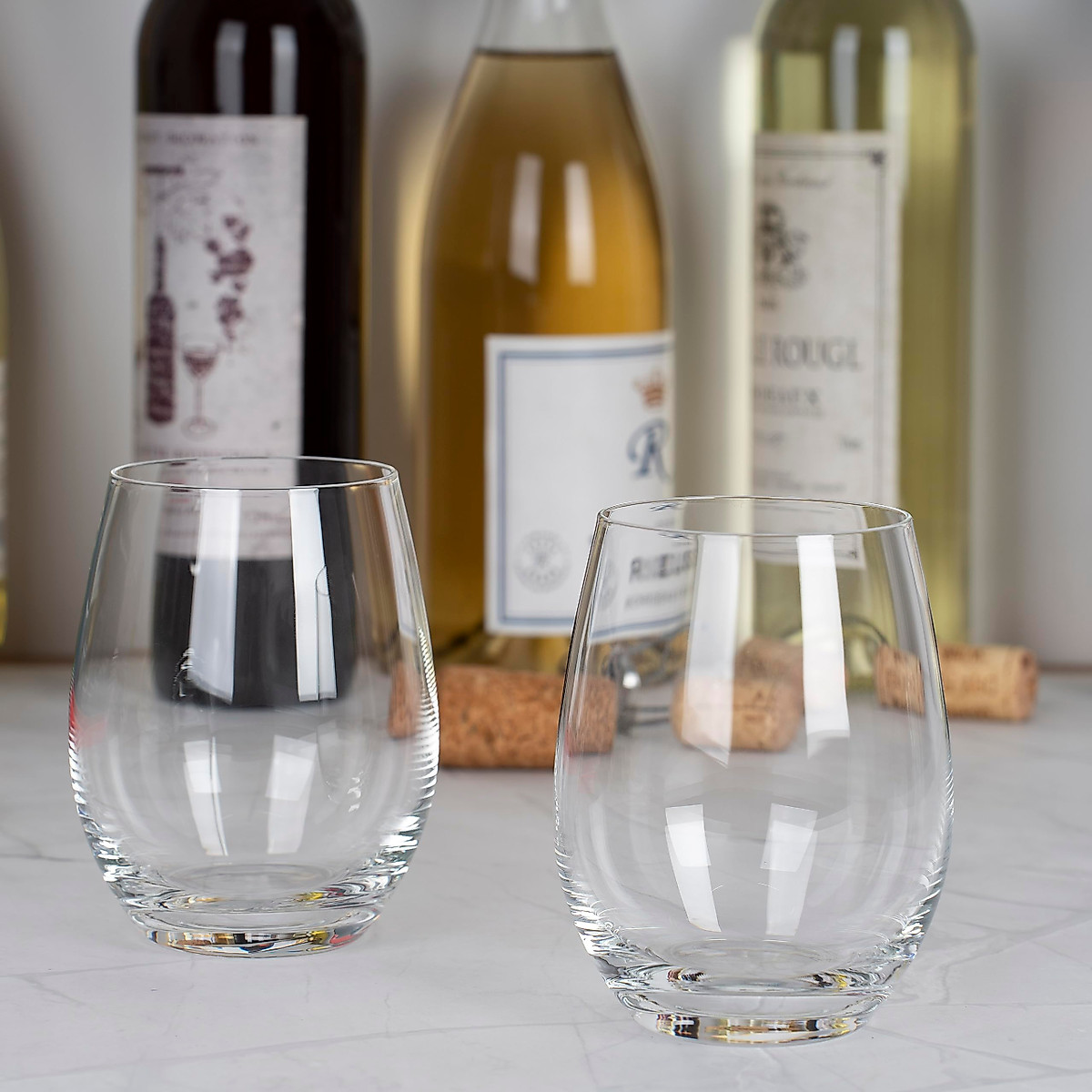 Premium Crystal Stemless Wine Glasses Set of 6, 15oz Lead-Free Red or White Wine Glass, Water Juice Glasses, All-Purpose Beverage Cups, Clear Drinking Tumblers in Gift Box, Dishwasher Safe