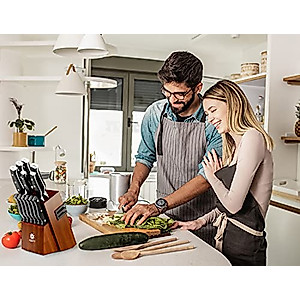 ASETY Kitchen Knife Set with Block, NSF Certified 15 PCS Professional Chef Knife Set with Knife Sharpener, German Stainless Steel Full Tang Knife Block Set, Gift for Men I Women