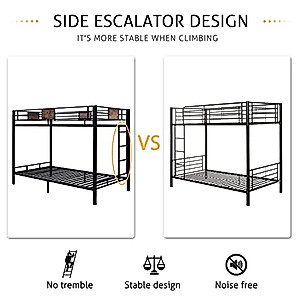 SHA CERLIN Bunk Bed Twin Over Twin Size with Ladder and Full-Length Guardrail, Metal, Storage Space, No Box Spring Needed, Noise Free, Black