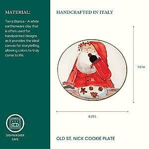 Vietri Old St. Nick Cookie Plate, 8.25" L Christmas Dinnerware for Serving Snack, Dessert & Appetizer, Multi-Color