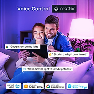 Consciot Smart Light Bulbs,WiFi Bluetooth Bulbs Works with Alexa/Google Home/Siri/SmartThings, RGBTW Color Changing LED Light Bulb, Music Sync Smart Bulbs E26 9W 800LM A19 Matter Smart Bulb, 2 Pack