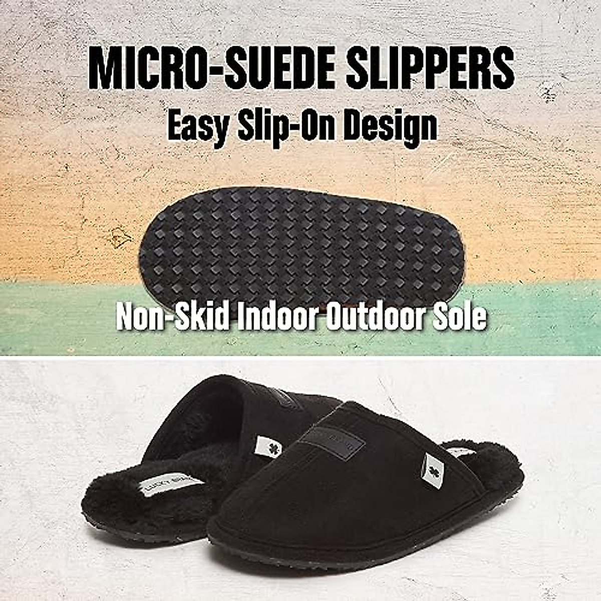 Lucky Brand Micro-Suede Scuff Indoor Slippers for Men with Plush Lining