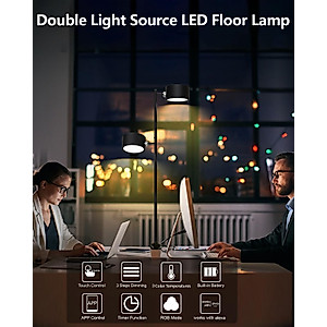 Floor Lamps,LED Tall Standing Pole Lights with Touch&Remote Control, Rechargeable Battery, Standard Dloor lamp with 3 Color Tempes&3 Brightness,RGB&4 Ambience Modes for Reading/Living Room/Sofa/Gaming