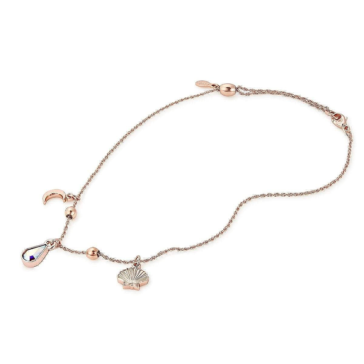 Alex and Ani Adjustable Anklet for Women, Summer Oceanside Beach Multi-Charm, Shiny Rose Gold Finish, 11.5 in