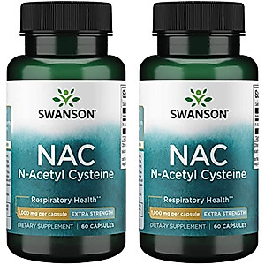 Swanson NAC N-Acetyl Cysteine - Antioxidant Anti-Aging Respiratory Liver Support - Amino Acid Supplement 1000 mg 60 Capsules (2 Pack)