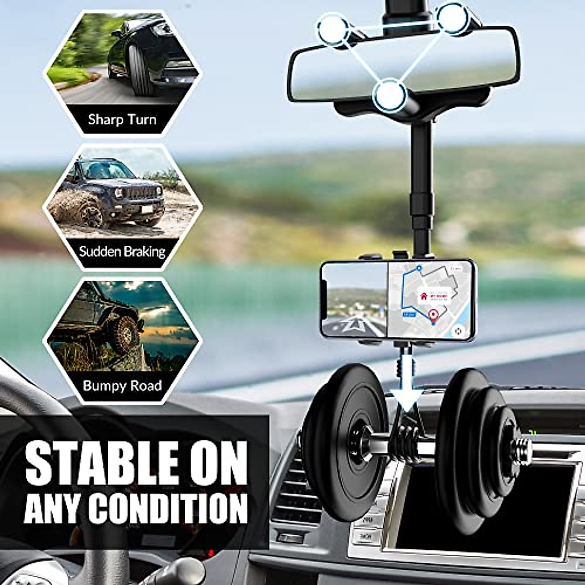 SXhyf Rear View Mirror Phone Holder, 2023 Rotatable and Retractable Car Phone Holder, Universal Car Phone Holder Mount, Cell Phone Holder Car Fit for iPhone 11 12 13 14 Pro Max Samsung All Phone