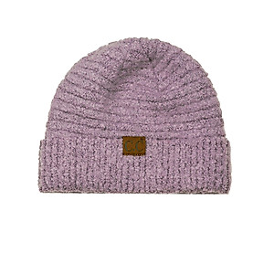 C.C Unisex Solid Color Warm Boucle Knit Skull Cap Cuff Beanie, Grapeade