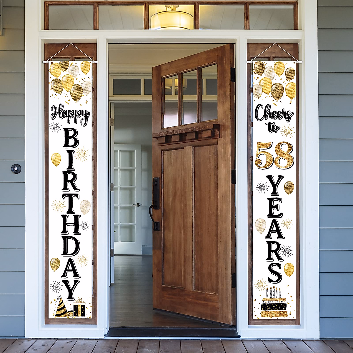 LASKYER Happy 58th Birthday Decorations,58th Gold Balloon Birthday Theme Door Hanging Banner Sign,58 Years Old Bday Party Supplies.