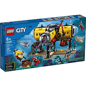 LEGO City Ocean Exploration Base Playset 60265, with Submarine, Underwater Drone, Diver, Sub Pilot, Scientist and 2 Diver Minifigures, Plus Stingray and Hammerhead Shark Figures (497 Pieces)