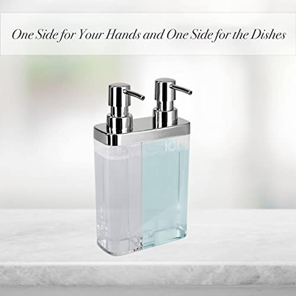 Kitchen Details Dual Pump Soap & Lotion Dispenser | Bathroom and Kitchen Sink | Countertop | Compact Design | Clear