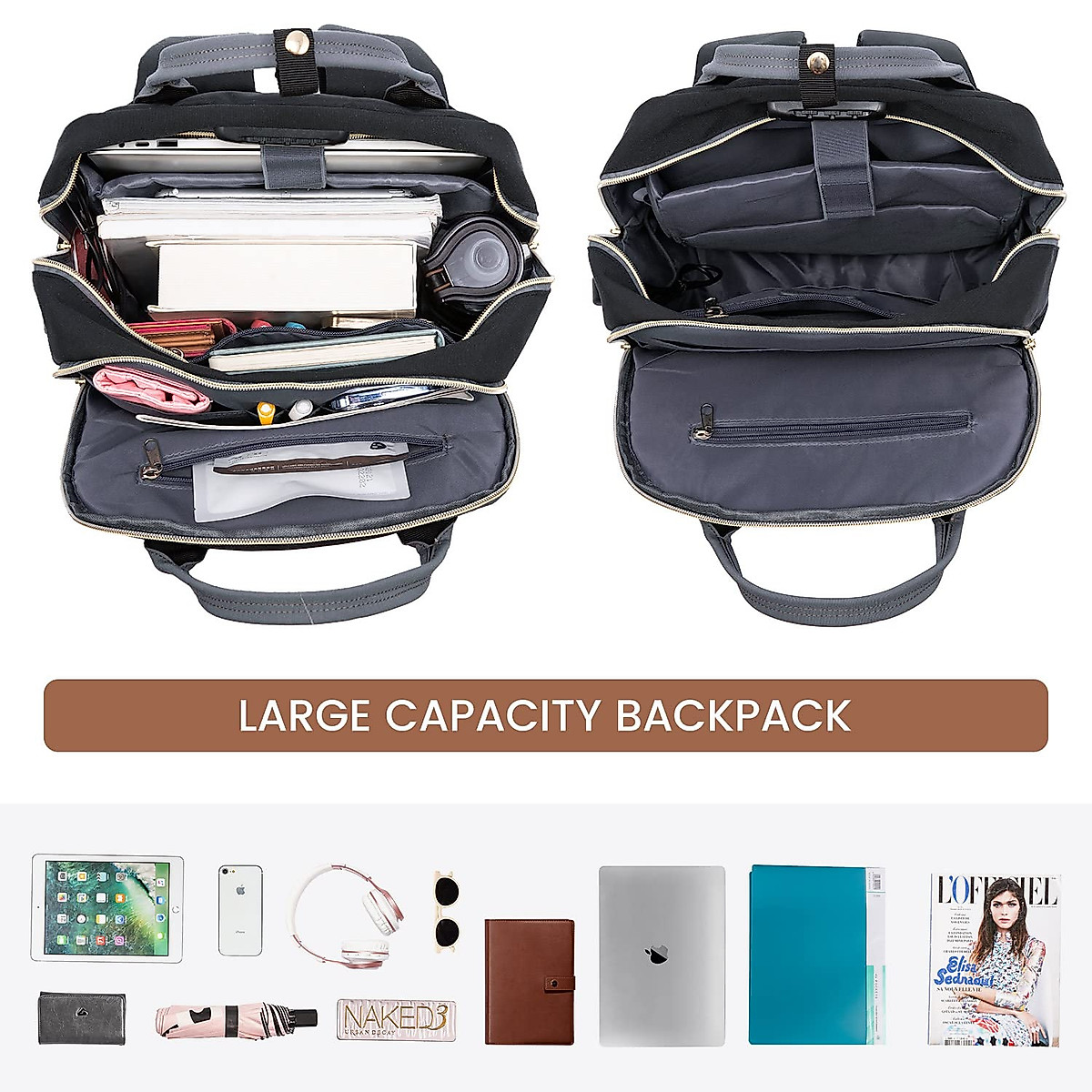 LOVEVOOK Laptop Backpack for Women, Unisex Travel Anti-theft Bag, Business Work Computer Backpacks Purse for Men, Casual Hiking Daypack with Lock, 15.6 Inch, Black-Grey